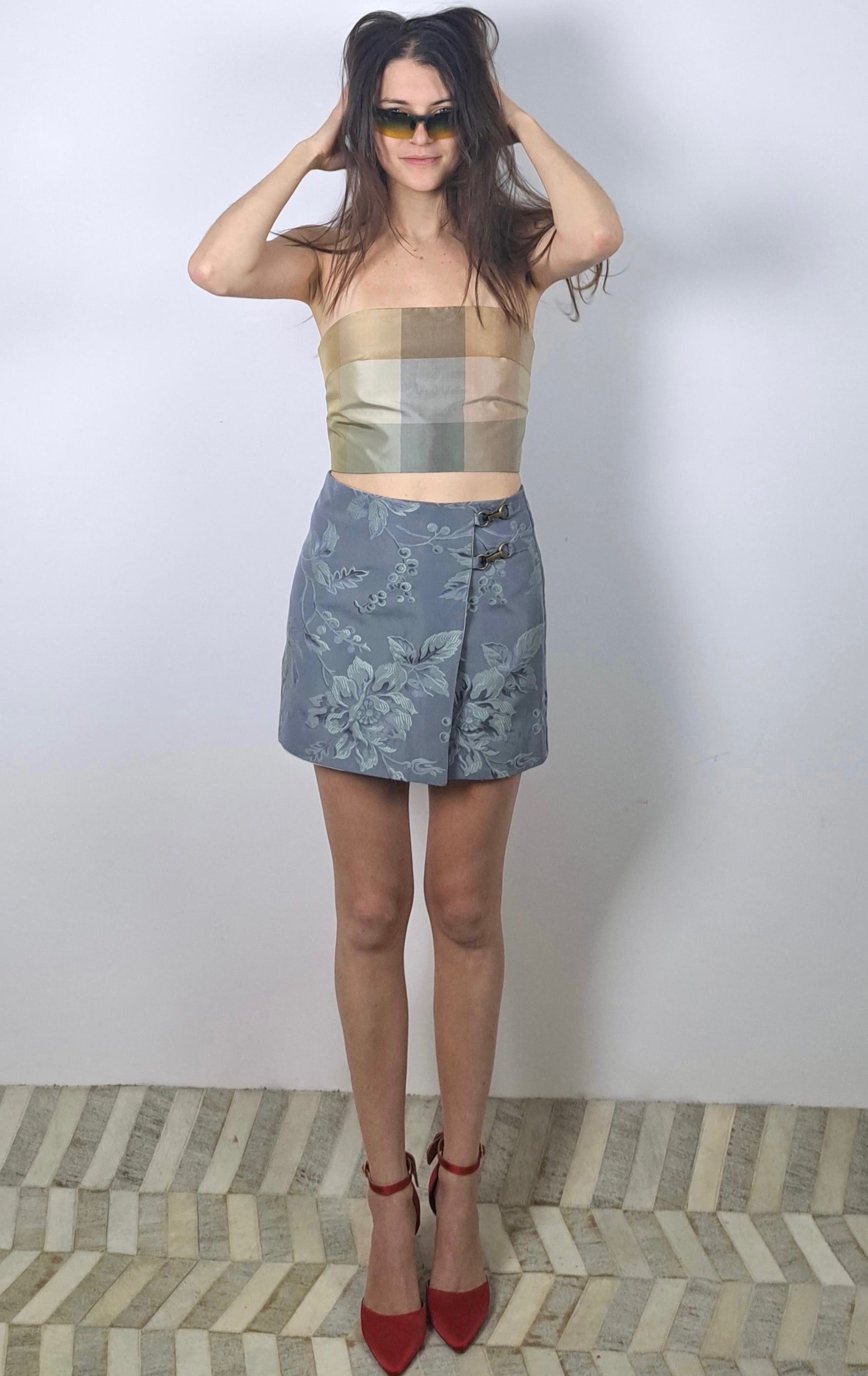 Slate Buckle Mini + Checkered Bustier – Maya Gunnell